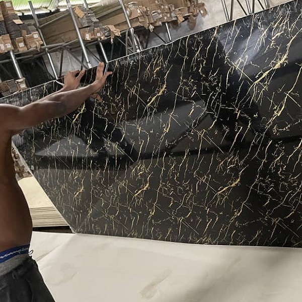 Marble Wall Sheet | Black Marble Design with Gold Pattern - No:1 ...